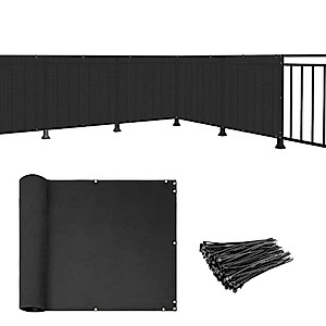 COARBOR Privacy Fence Screen Mesh for Balcony Porch Verandah Deck Terrace Patio Backyard Railing 160GSM Up to 90% Blockage 3'x221' Black