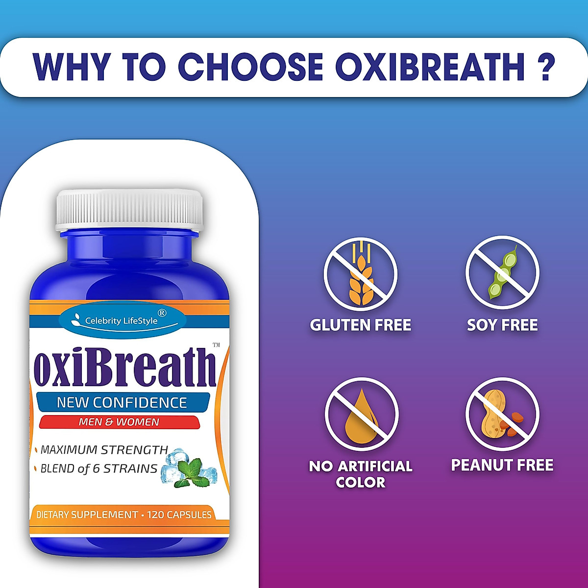 Celebrity LifeStyle Product Oxibreath Dental Probiotics for Fresh Breath, Support Fresh Breath, Vegetarian Oral Health Support, Oral Probiotics for Mouth Bad Breath for Men & Women- 120 Capsules