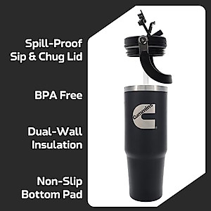 Cummins CMN35401 2 in 1 Tumbler with Flip Lid and Straw 30-Ounce Tumbler with Handle Stainless Steel Travel Mug-Black