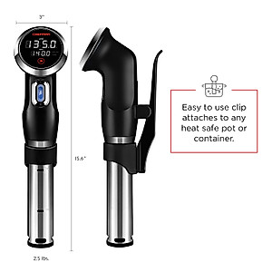 Chefman Sous Vide Immersion Circulator w/ Precise Temperature, Programmable Digital Touch Screen Display and Easy to Use Controls, Black