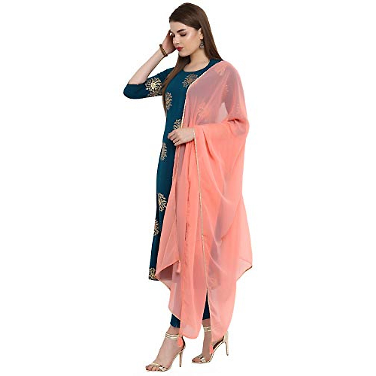 Janasya Indian Women's Tunic Tops Crepe Kurti Set with Dupatta for Women(SET058-KR-NP-S) Turquoise