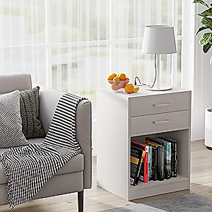 ADORNEVE Nightstands Set of 2,White Night Stand with Charging Station & Drawers,Night Stands for Bedrooms 2