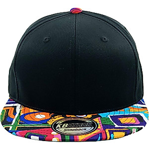 KNW-1469AZ BLK Aztec Snapback Hat Blank Cap Cotton & Wool Blend Flat Visor
