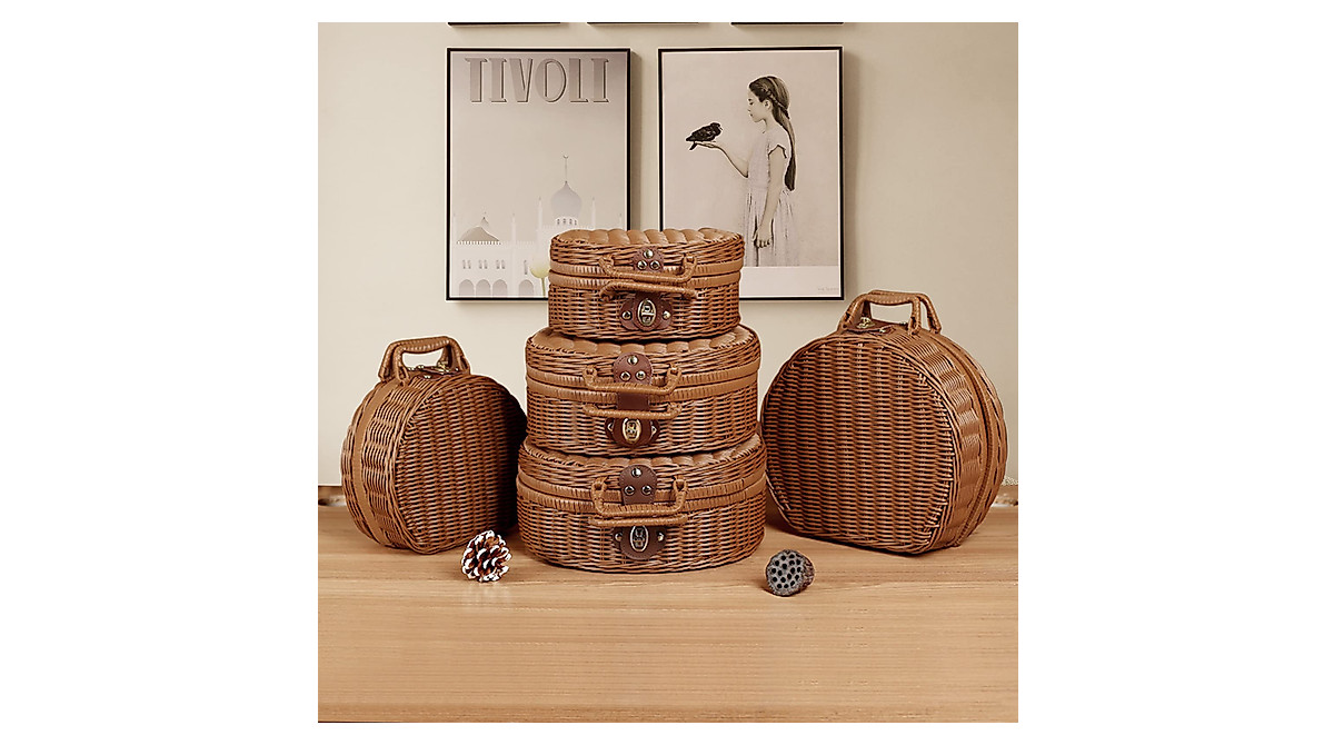 JOROBURO Round Rattan Basket for Chic Storage Solutions