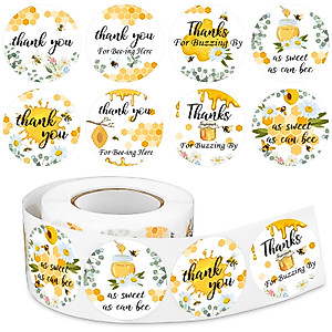 500 Pieces 1.5 Inch Bee Thank You Labels Baby Shower Bumble Stickers for Jars Bottle Gift Box Birthday Baby Shower Party Favor Label Stickers 8 Design