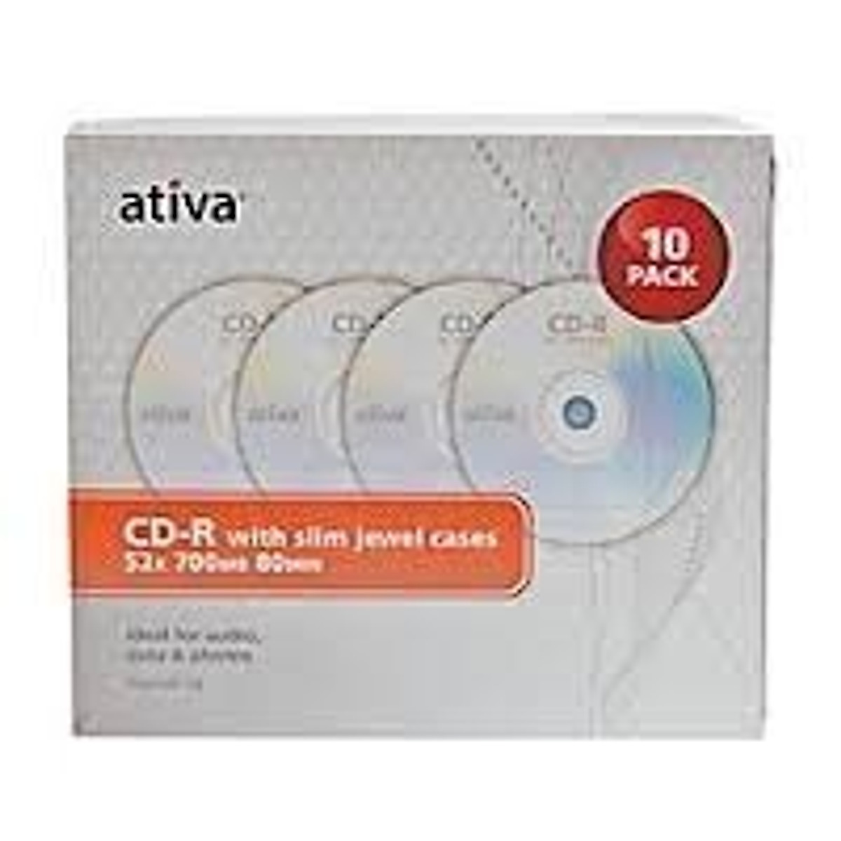 Ativa Printable CD-R Slim Jewel Cases 10 Pack