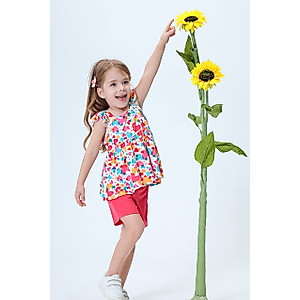 Popshion Girls Valentine's Day Outfit Toddler Girls Summer Clothes 2 Piece Set Heart Ruffle Sleeveless Shirt and Red Short Clothing Set Size 3t/6653