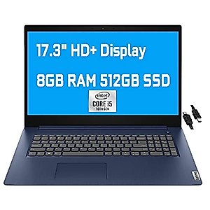 2021 Flagship Lenovo IdeaPad 3 Business Laptop 17.3" HD+ Display 10th Gen Intel 4-Core i5-1035G1 (Beats i7-8665U) 8GB RAM 512GB SSD Intel UHD Graphics Fingerprint Dolby WiFi Win10 (Renewed)