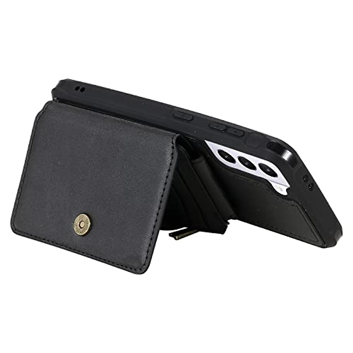 Compatible with Samsung Galaxy S22 Ultra 5G Wallet Flip Case with Zipper Pocket & Card Slots, DasKAn Anti Drop Shockproof Rubber Bumper PU Leather Protective Phone Cover with Stand Feature, Black