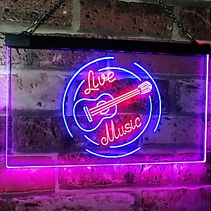 ADVPRO Live Music Guitar Band Room Studio Dual Color LED Neon Sign Red & Blue 16" x 12" st6s43-i2546-rb