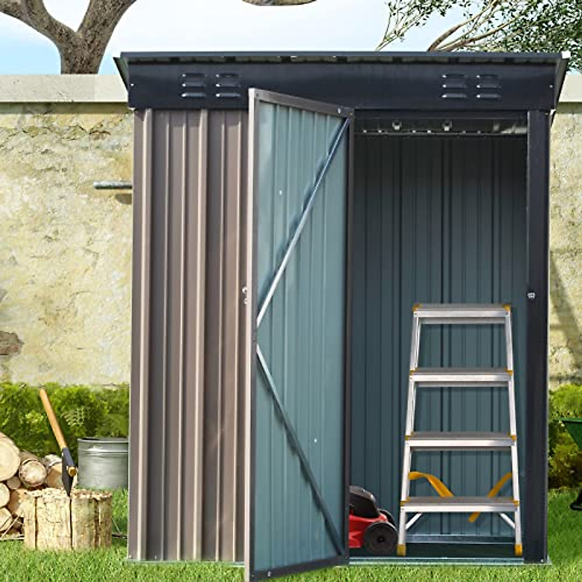 5 x 3 Ft Outdoor Storage Shed with 2 Vents,Galvanized Steel Tool Storage Shed Garden Shed with Door & Lock,Bike Shed,Outdoor Storage Clearance for Backyard, Patio & Lawn