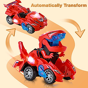 Dinosaur Toys for Kids 3-5: Transforming Dinosaur Car Toy with Light Music for Toddlers 1 2 3 4 5 Year Old Boys Girls - Dino Transformer Toys Cars for Boys 4-6