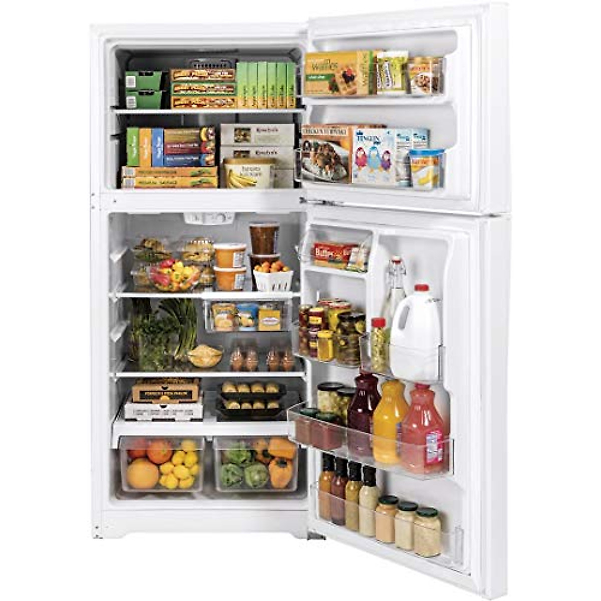 GE 30 Inch Freestanding Top Freezer Refrigerator with 19.11 cu. ft. Total Capacity, 2 Glass Shelves, 5.6 cu. ft. Freezer Capacity, Right Hinge, Crisper Drawer, Frost Free Defrost (White)