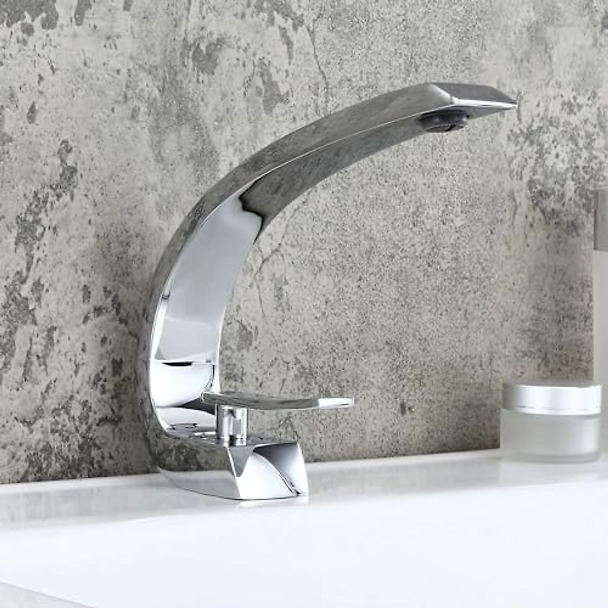 Homary 1-Handle Bathroom Sink Faucet with Pop Up Drain One Hole Deck Mount Curved Lavatory Faucet Mixer Tap, Solid Brass Chrome