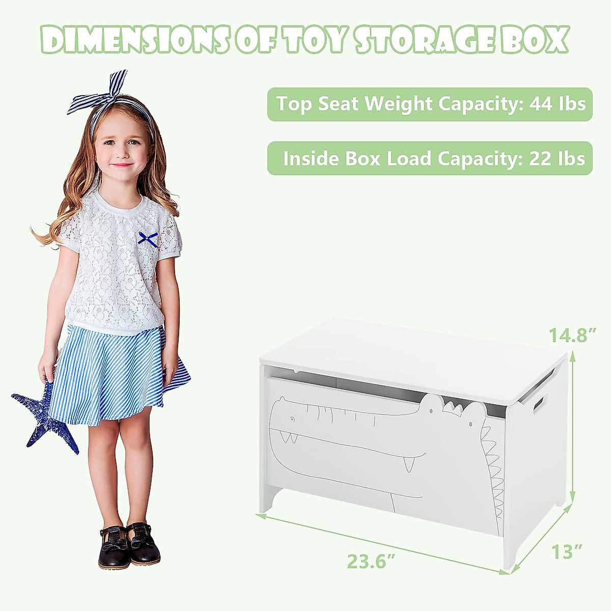 INFANS Toy Box, Wooden Kids Toy Storage Chest, Wooden Trunk Bench with Flip-top Lid Safety Hinge, Toddler Cabinet Organizer for Bedroom Playroom Nursery Entryway(White)