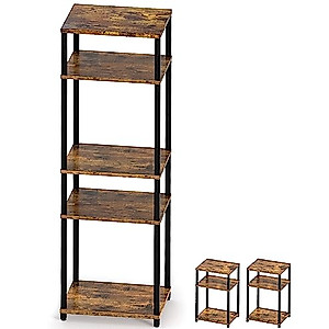 MINOSYS End Table Nightstands Set of 2, 3-Tier Bedside Tables, Nightstand Accent Table for Couch, 5-Tier Shelf Bookcase, Living Room, Bedroom, Rustic Brown and Black, Easy Assembly.