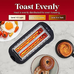Elite Gourmet ECT5322 Long Slot 4 Slice Toaster, Countdown Timer, Bagel Function, 6 Toast Setting, Defrost, Cancel Function, Built-in Warming Rack, Extra Wide Slots for Bagels Waffles, Stainless Steel