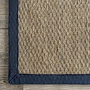 nuLOOM 8x10 Elijah Seagrass Area Rug, Navy, Solid Farmhouse Style, Cotton Bordered, Basketweave, Natural Fiber, For Bedroom, Dining Room, Living Room, Hallway, Office, Kitchen, Entryway