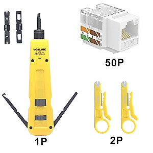 VCELINK 50-Pack RJ45 Cat6 Keystone Jack White Bundle with 1-Pack Punch Down Tool with 110 and 66 Blades and 2-Pack Mini Wire Stripper Cutter
