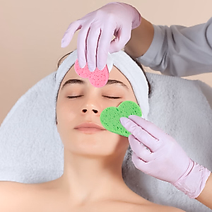 WXJ13 60 Pieces Heart Shaped Compressed Facial Sponge, Reusable Face Cleansing Sponge for Deep Facial Cleansing and Exfoliating Makeup Remover (Green, Pink, Blue)