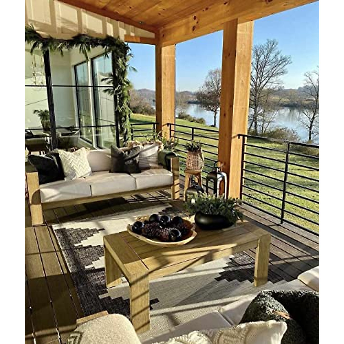 Hauteloom Djugun Outdoor Area Rug - Outside Porch Patio Rug Carpet - Waterproof Rug - Geometric - Black, Gray, Off White, White - 7'10" x 10'2"