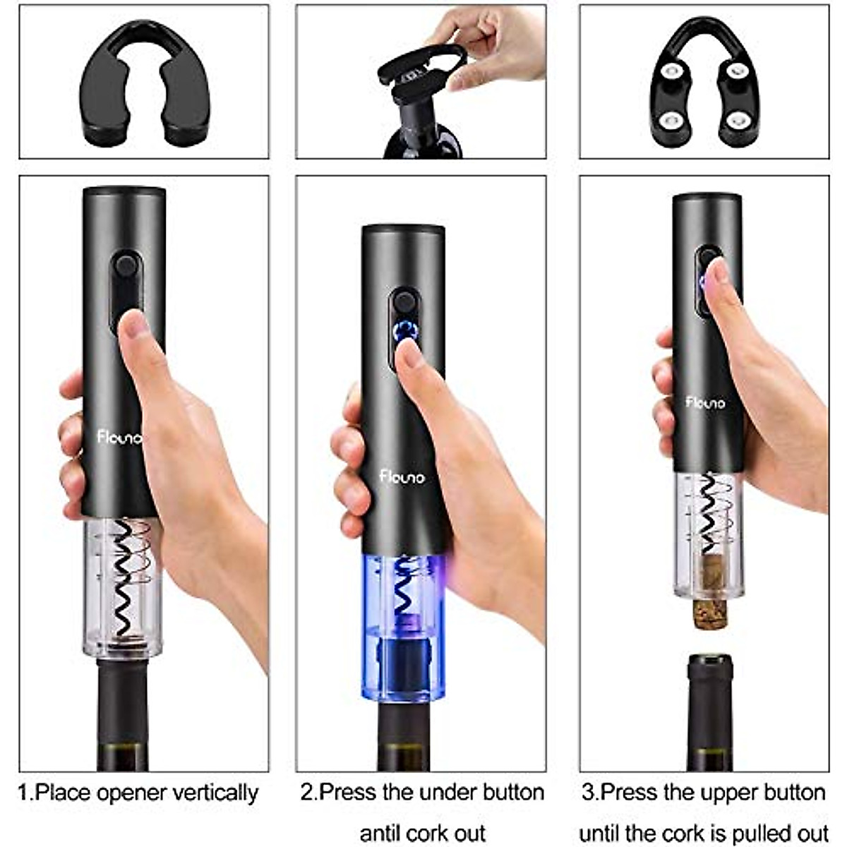 Electric Wine Opener - Flauno Automatic Wine Bottle Opener, Electric Corkscrew Wine Opener with Foil Cutter, Vacuum Wine Stopper, Wine Aerator Pourer, Ideal Wine Gift Set, Rechargeable