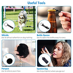 AMIR Safety Keychain Set for Women with Personal Safety Alarm, No Touch Door Opener, Whistle & Pompom - Safety Keychain Accessories 10 Pcs Set for Girls & Kids, Black