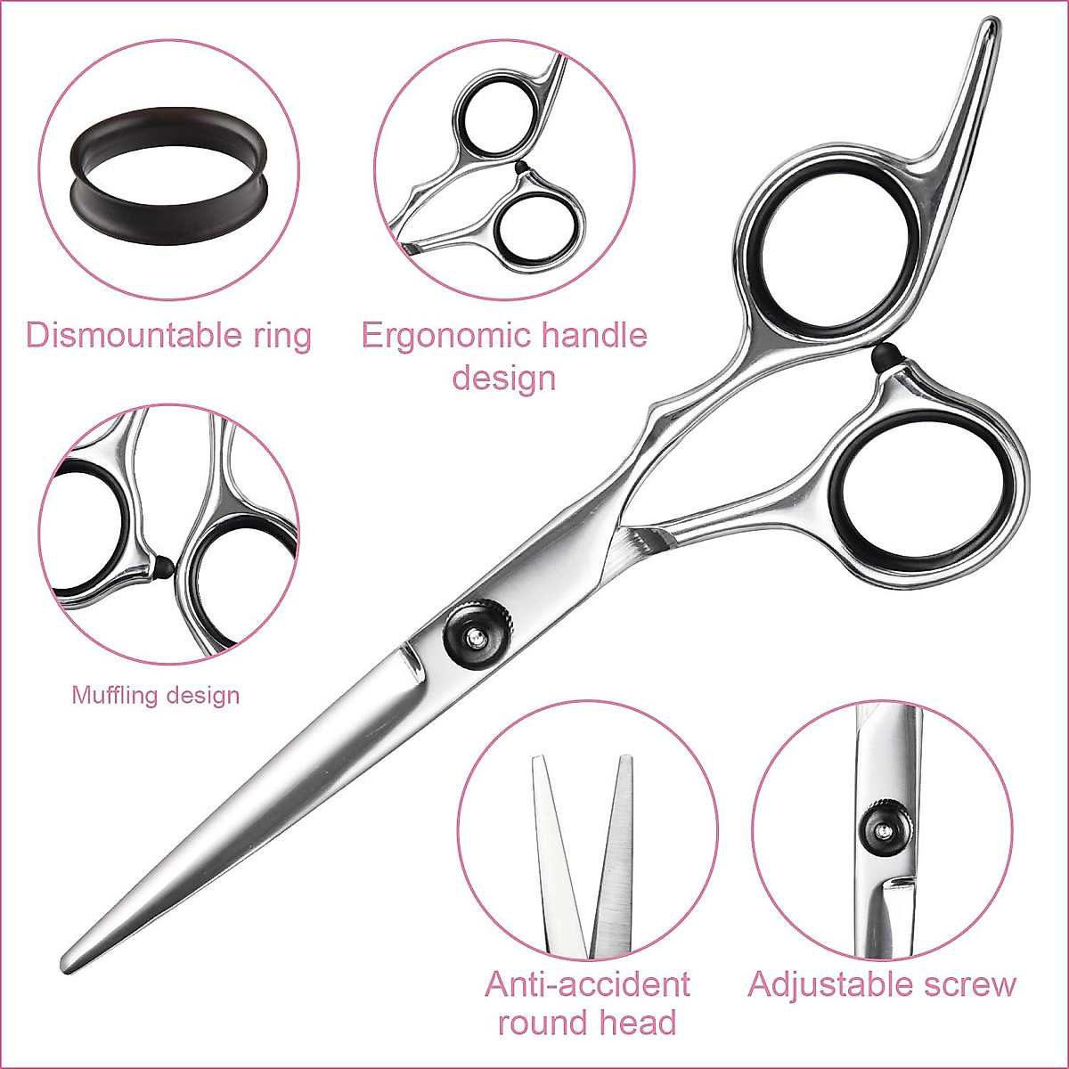 Hair Cutting Scissors Thinning Shears- Fcysy Professional Barber Sharp Hair Scissors Hairdressing Shears Kit with Haircut Accessories in Leather Case for Cutting Styling Hair for Women Men Pet- 7 Pcs