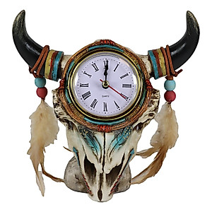 Ebros Southwestern Native American Indian Dreamcatcher Feathers Steer Bull Cow Skull Decorative Desktop Table Clock Figurine Turquoise Spirit Skulls Cows Medicine Bison Western Talisman Accent