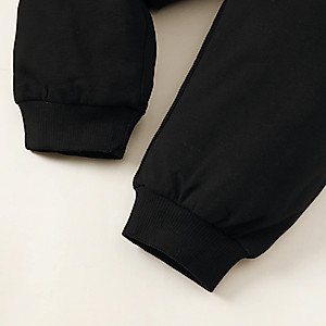 DEFAHN Toddler Baby Boy Girl Clothes Fall Black Sweatshirt Long Sleeve Top Pants 2PCS Winter Outfit Set (Black, 18-24 Months)