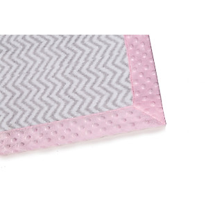 Bacati - Grey Ikat Zigzag with Popcorn Border Plush Blanket (Grey/Pink)