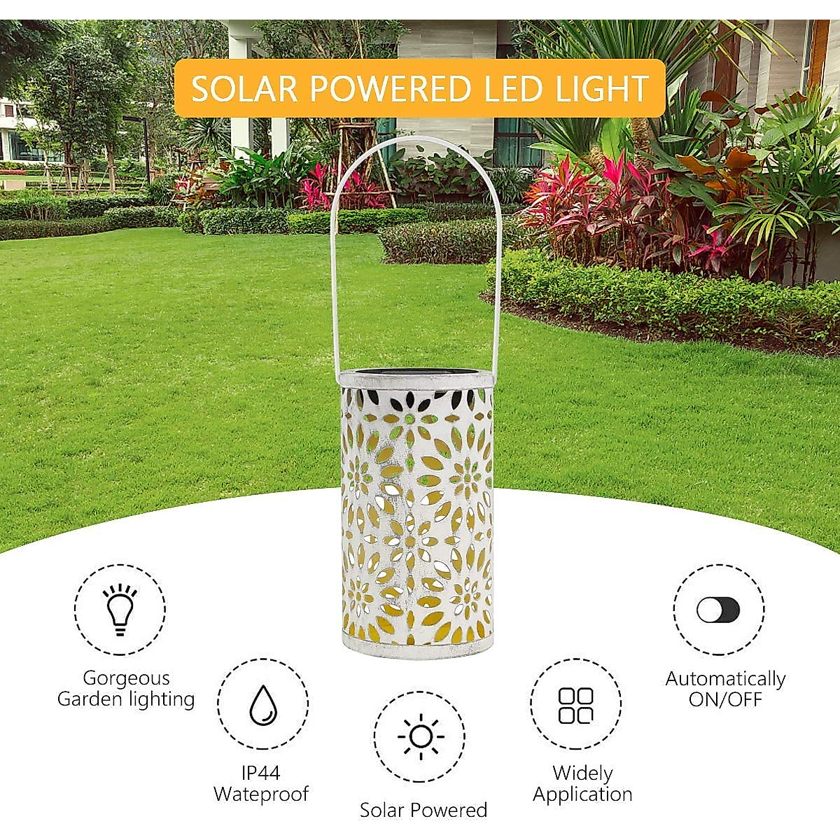 Tencoz Solar Lantern Outdoor, Solar Lantern Waterproof Garden LED Solar Light, Solar Metal Lantern Hanging Lights Moroccan Solar Decorative Lantern for Garden, Patio, Yard and Table