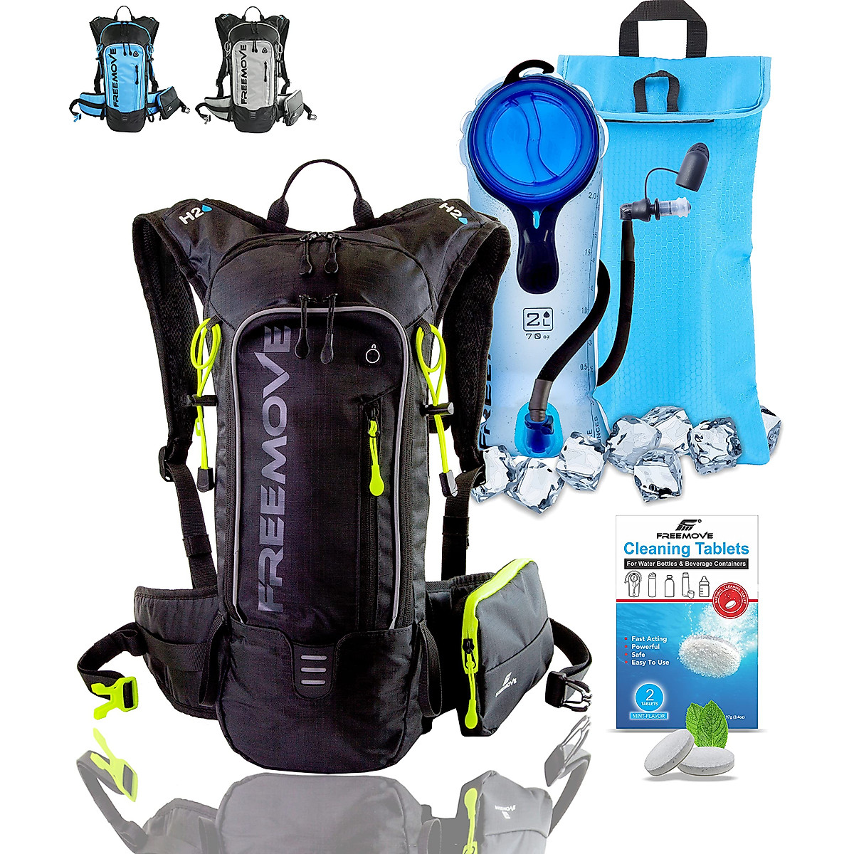 FREEMOVE Hydration Water Backpack 3in1 with 2L Bladder & Insulated Backpack Cooler Bag - a Complete Hydration Solution - Ideal Hydro Camel Back Pack for Hiking, Biking, Running, Cycling, MTB & Rave