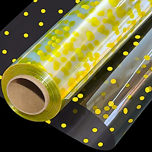 SYOGUA 100ft X 34in Extra Wide Clear Cellophane Wrap with Gold Polka Dots, Transparent Thicker Clear Cellophane Wrapping Paper, Clear Gift Wrap Cellophane Roll for Baskets, Treats, Holiday, Christmas Gifts