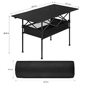 Vrisa Camping Table with Storage Outdoor Cooking Table Folding Table for Parties Bar Height Portable Camping Table with Mesh Basket & Carrying Bag for Camping Kitchen Picnic BBQ Party