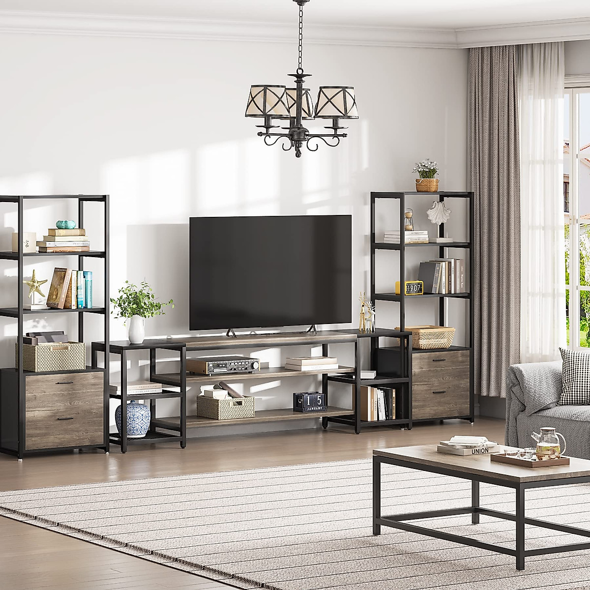 Tribesigns 78 Inch TV Stand for TVs up to 85 Inch, Media Entertainment Center Console Table, Industrial 3-Tier TV Console Table with Storage Shelves for Living Room, Entertainment Room