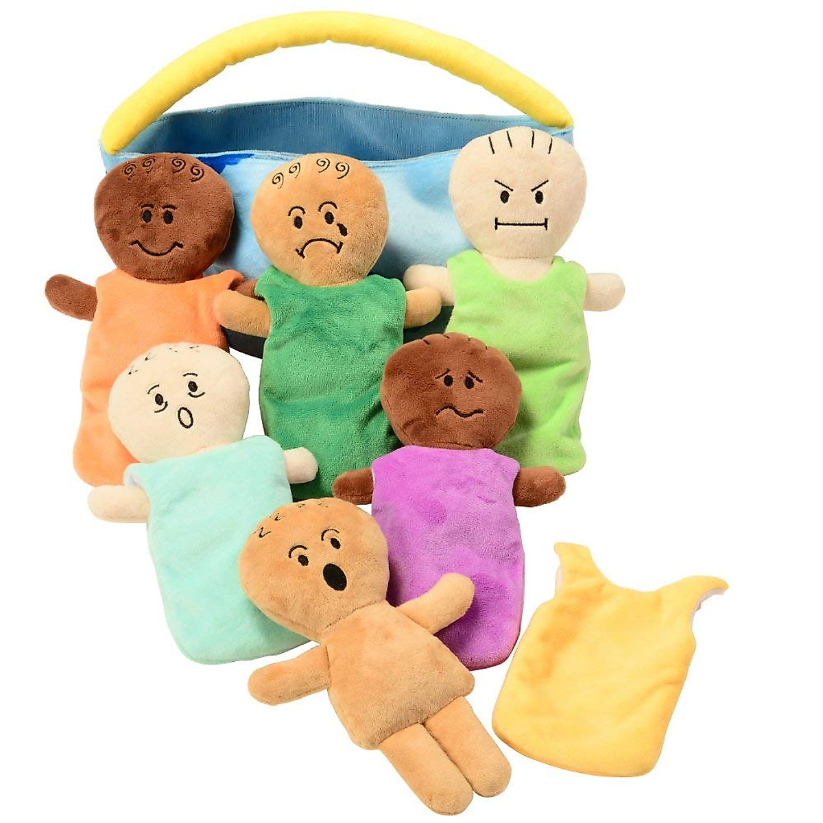 Constructive Playthings 6-Piece Expression Plush Baby Dolls Set for Social Emotional Learning, Plush Multicultural Sensory Cloth Babies Toy Set, Multicolor