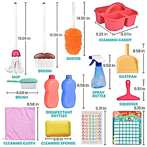 15 PCs Kids Cleaning Set, Play Cleaning Toy Set Includes Broom, Mop, Brush for Toddlers, Child Size Pretend Play House Cleaning Set, Housekeeping Supplies, Learning Toys, Birthday Gifts