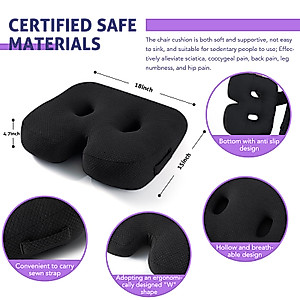 Seat Cushions for Office Chairs, Tailbone Pain Relief Cushion, Ergonomic Orthopedic Chair Seat Cushions Seat Pillow for Office, Home Chair, Car, Wheelchair, Hip, Coccyx, Sciatic (Black)