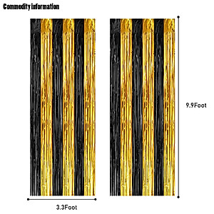 CANREVEL 2 Pack 3.3x8.2 Feet Black and Gold Foil Fringe Backdrop Curtains, Tinsel Streamers Birthday Party Decorations, Fringe Backdrop for Graduation, Baby Shower, Happy New Year, Disco Party