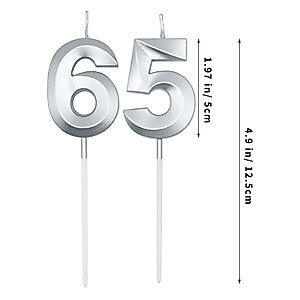 Silver 65th & 56th Birthday Candles for Cakes, Number 65 56 Candle Cake Cupcake Topper for Birthday Anniversary Party Decoration