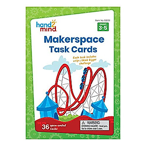 hand2mind Makerspace Task Cards, STEM Learning Cards for Kids Grade 3-5, 36 STEM Activities, Kids Building Projects, Learning Cards, Educational Toys, Fun Ideas on What to Build, Classroom Supplies