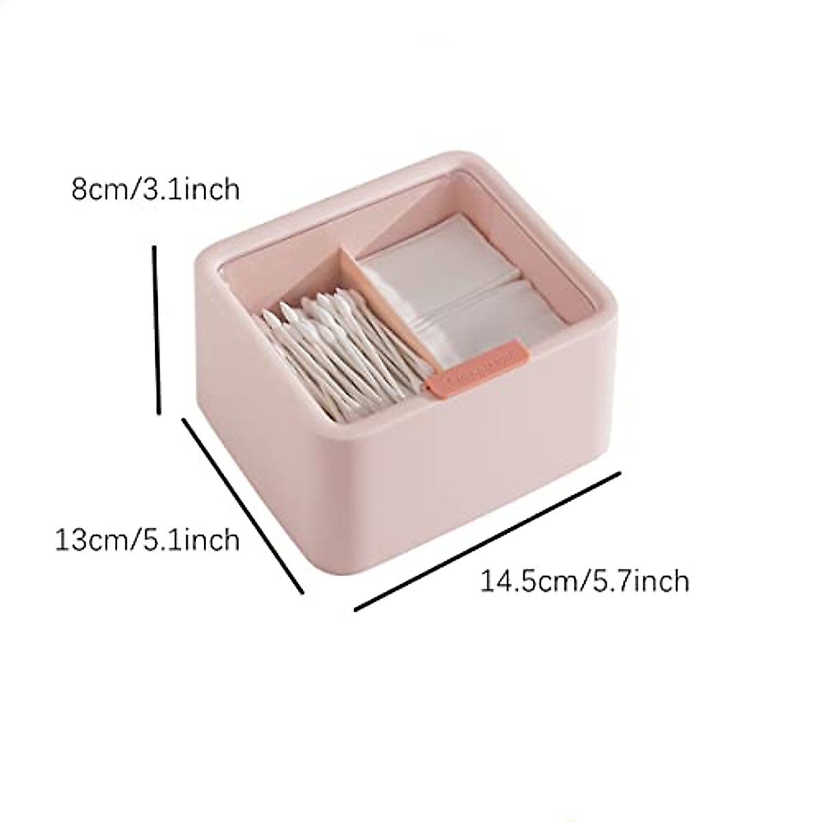Storage Organizer, Bathroom Organizer Cotton Pad, 2 Grids Separate Cotton Swabs Dispenser, Plastic Storage Box  for Bathroom Home Office Storage (Pink)