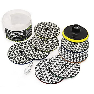 FACHLICH Dry Diamond Polishing Pads 10pcs/kit 4" Mixed Grits for Granite Marble Quartz Stone Countertop Sanding Grinder or Polisher Pads