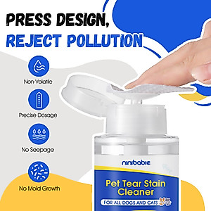 Ninibabie Tear Stain Cleaner for Dogs and Cats,Gently Remove Tear Stain,Eye Debris,Mucus Secretions with 200Pcs Eye Dry Wipes,Eye Cleaner Dry Pads,Not Easily Evaporated