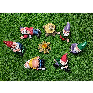 Arggidan 9pcs Miniature Gnomes Sets with Fire and Furniture - for Fairy Garden Decoration and Home Ornament
