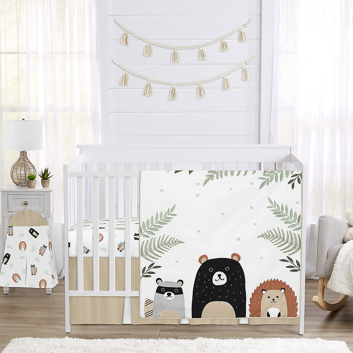 Sweet Jojo Designs Bear Raccoon Forest Animal Foldable Fabric Storage Cube Bins Boxes Organizer Toys Kids Baby Childrens for Woodland Pals Collection - Set of 2 - Neutral Beige, Grey, Black and White