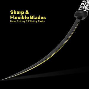 Gonex Fishing Fillet Knife, Stainless Steel Curved Boning Knife with 1 Two Stage Grindstone Knife Sharpener, Sharp Knife for Fishing Filleting, Ventilated Knife Cover Sheath with Open Slots