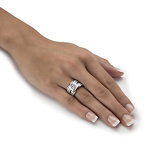 PalmBeach Platinum-plated Sterling Silver Princess Cut Cubic Zirconia Multi Row Bridal Ring Set Sizes 6-10 Size 7