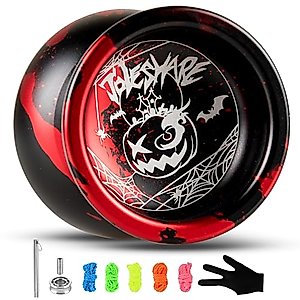 JOLESHARE Professional Unresponsive Yoyo X5 for Pros and Responsive Yoyos for Kids Beginners - Replaceable Unresponsive Bearings, Gloves, Removal Bearing Tool and 5 Cords Included (red Black)